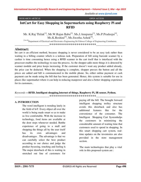Smart shopping cart (using RFID) | PPTX