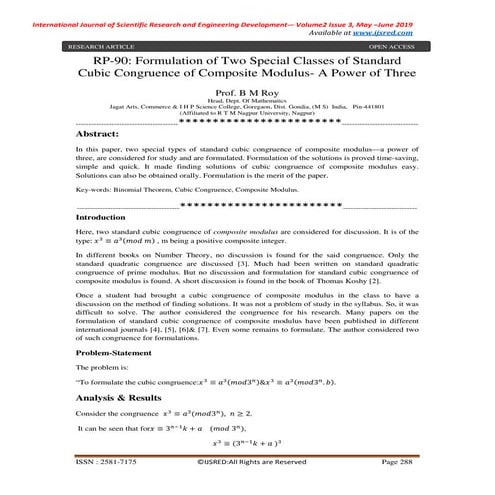 RP 165 Solving Some Special Classes of Standard Cubic Congruence of ...