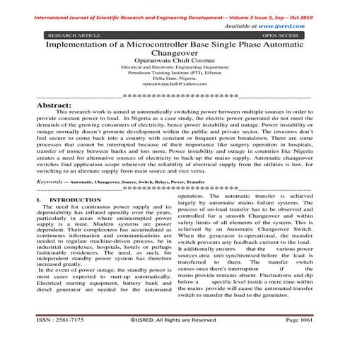 Implementation of a Microcontroller Base Single Phase Automatic Changeover | PDF