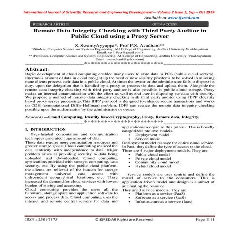 Remote Data Integrity Checking With A Third Party Auditor In Public Cloud Using A Proxy Server Pdf 