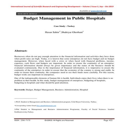 Budget Management in Public Hospitals | PDF