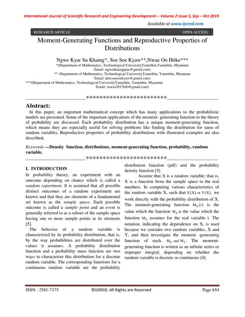 Moment Generating Functions And Reproductive Properties Of