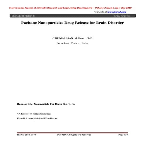 Pacitane nanoparticles drug release for brain disorder | PDF
