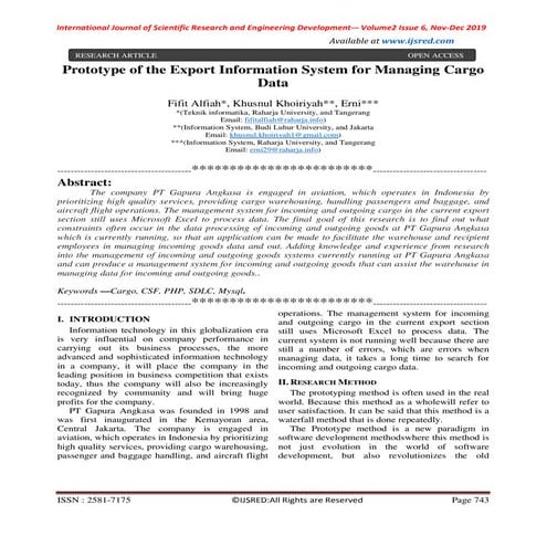 Prototype of the Export Information System for Managing Cargo Data | PDF