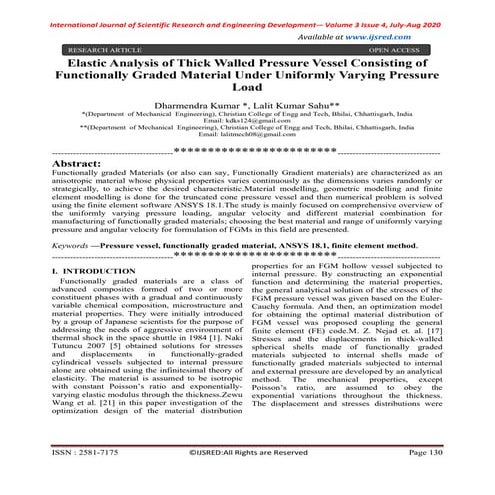 Elastic Analysis Of Thick Walled Pressure Vessel Consisting Of Functionally Graded Material ...
