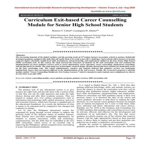 Curriculum Exit-based Career Counselling Module for Senior High School ...