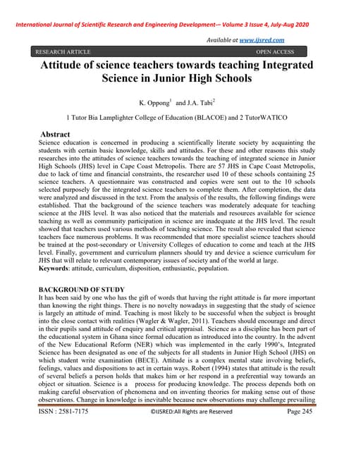 Science Process Skills in Relation to Values Gained through Learning Science | PDF