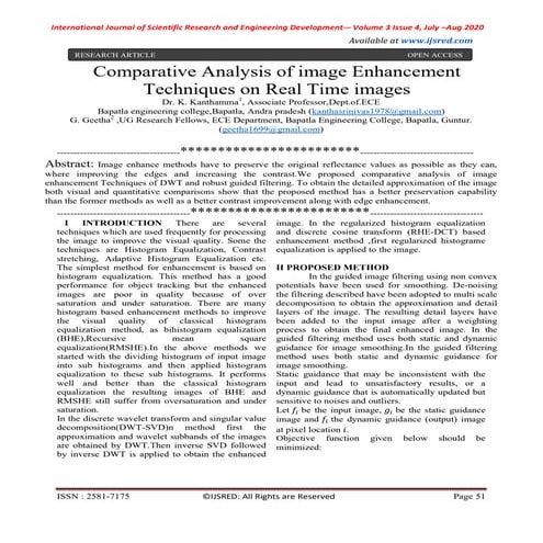 Comparative Analysis of image Enhancement Techniques on Real Time images | PDF