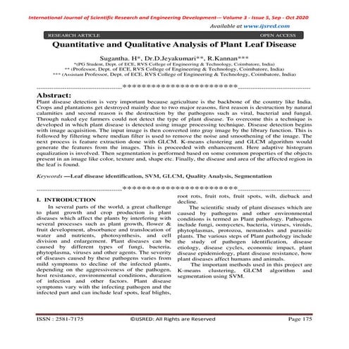 Quantitative And Qualitative Analysis Of Plant Leaf Disease Pdf