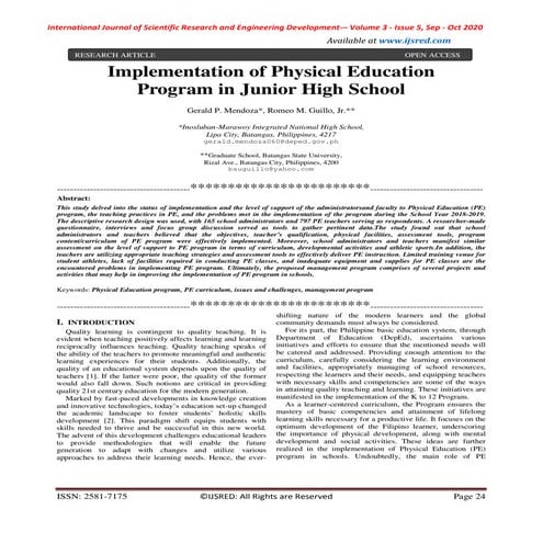 Implementation of Physical Education Program in Junior High School | PDF