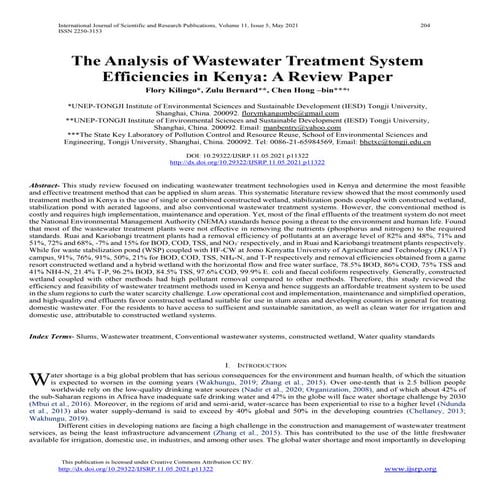 The Analysis of Wastewater Treatment System Efficiencies in Kenya: A ...