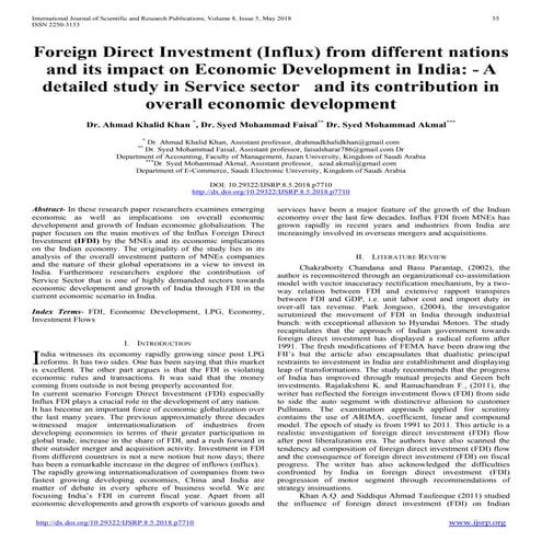 Foreign Direct Investment (Influx) from different nations and its ...