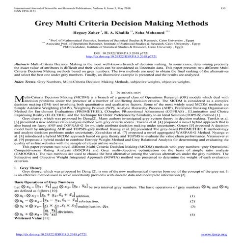 Grey Multi Criteria Decision Making Methods | PDF