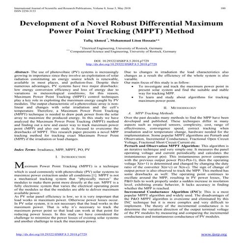 Maximum Power Point Tracking Based Photo Voltaic System For Smart Grid Integration Using Matlab