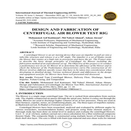DESIGN AND FABRICATION OF CENTRIFUGAL AIR BLOWER TEST RIG | PDF