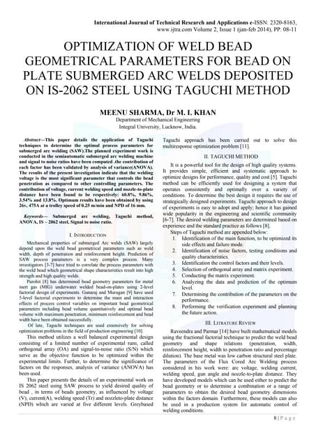 A Review On Parametric Optimization Of Submerged Arc Welding Process Pdf