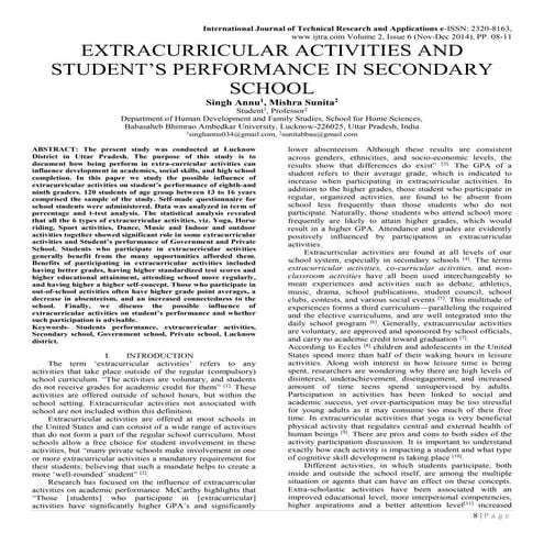 EXTRACURRICULAR ACTIVITIES AND STUDENT’S PERFORMANCE IN SECONDARY ...