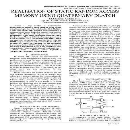 REALISATION OF STATIC RANDOM ACCESS MEMORY USING QUATERNARY DLATCH | PDF