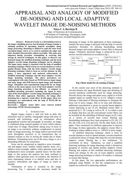 Appraisal And Analogy Of Modified De Noising And Local Adaptive Wavelet