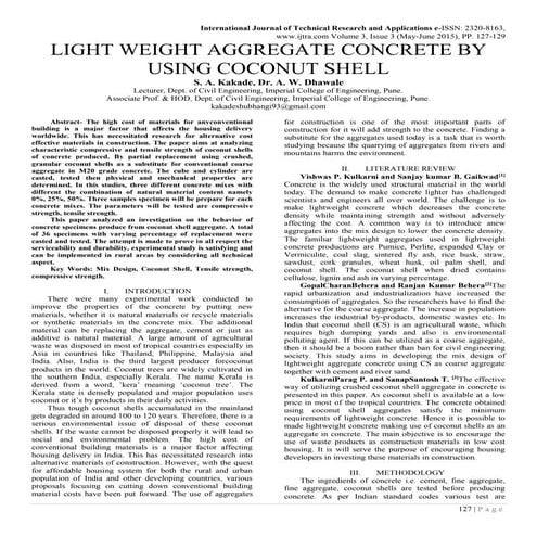 LIGHT WEIGHT AGGREGATE CONCRETE BY USING COCONUT SHELL | PDF