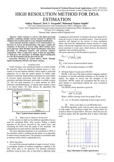 performance analysis of MUSIC and ESPRIT DOA estimation used in adaptive array smart antenna ...