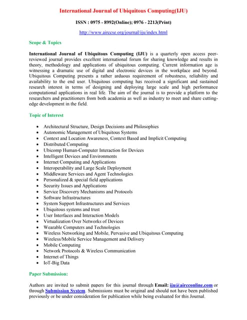 International Journal of Ubiquitous Computing (IJU) | PDF
