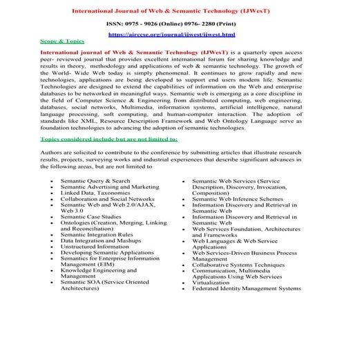 CFP - International Journal of Web & Semantic Technology (IJWesT) | PDF
