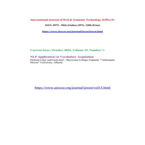 International Journal of Web & Semantic Technology (IJWesT) -- Current Issue: October 2024 ...