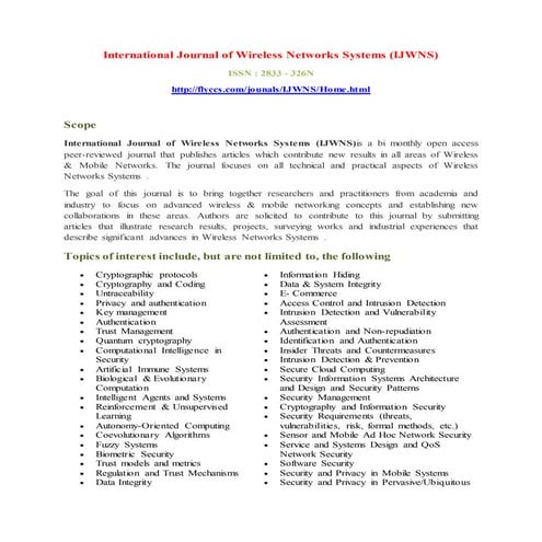 International Journal of Wireless Networks Systems (IJWNS) | DOCX
