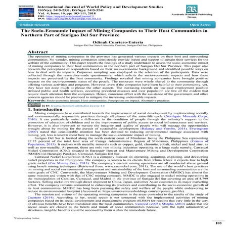 The Socio-Economic Impact of Mining Companies to Their Host Communities ...