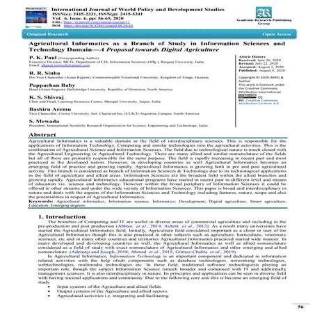 Agricultural Informatics as a Branch of Study in Information Sciences ...