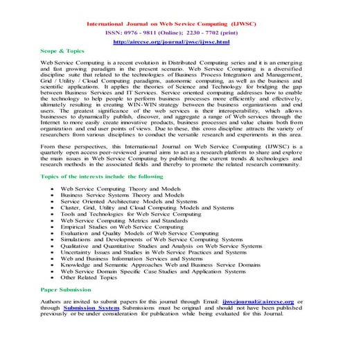 International Journal on Web Service Computing (IJWSC) | DOCX | Internet | Computing