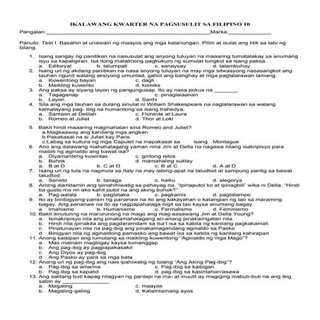 2nd quarter NA PAGSUSULIT sa FILIPINO 10.docx