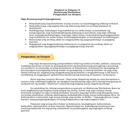 Ikalawang pangwakas na output filipino 9-modyul | DOCX