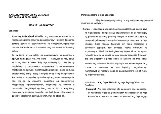 Paano ang tamang pagsulat ng sanaysay para sa a | DOCX