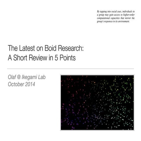 The Latest on Boids Research - October 2014 | PDF