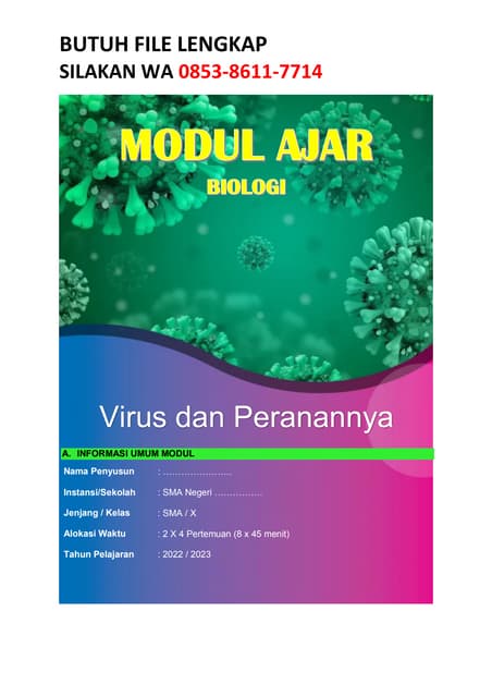 MODUL pembelajaran materi VIRUS kelas x sma.DOCX