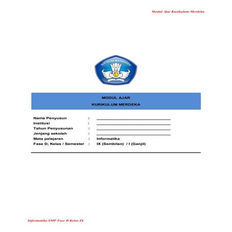 Download IKM Modul Ajar Informatika Kelas 9 SMP/MTs Revisi Terbaru | PDF