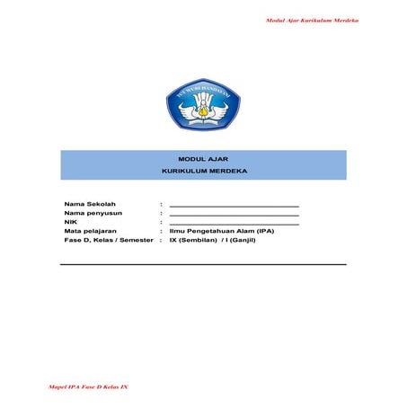 Download IKM Modul Ajar IPA Kelas 9 SMP/MTs Revisi Terbaru | PDF