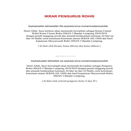 Ikrar pengurus rohis | PDF