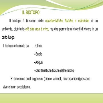 IL BIOTOPO - caratteristiche fisiche e chimiche | PDF