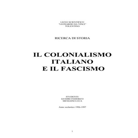 Il colonialismo italiano by mengoni e guerri. | PDF