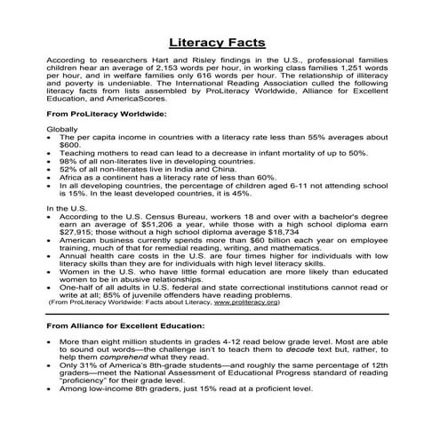 Reading Horizons in Corrections: 17 Literacy Statistics | PDF