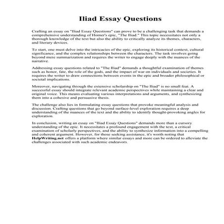 Iliad Essay Questions. University of The Pacific | PDF | Poetry | Books ...