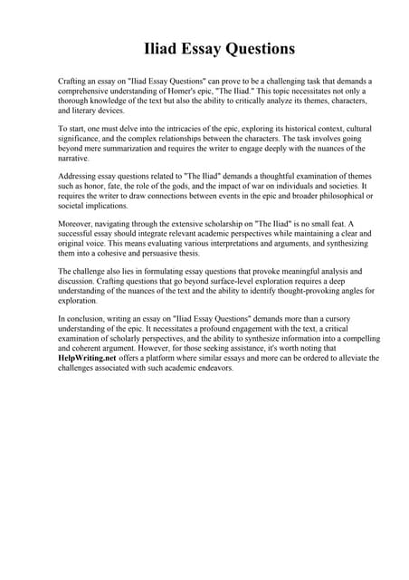 The Iliad Essay. First Coast Technical College | PDF
