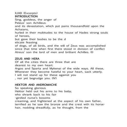 The Iliad, Book I, Lines 1 - 182 | PPTX