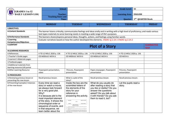 Detailed Lesson Plan in English 6 Second Quarter for Classroom ...