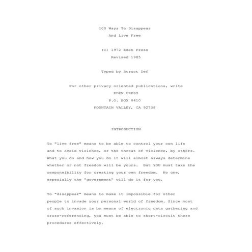 [Illegal] eden press 100 ways to disappear and live free | PDF