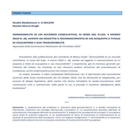 Illegittimita' accertamento usucapione mediante accordo negoziale o ...