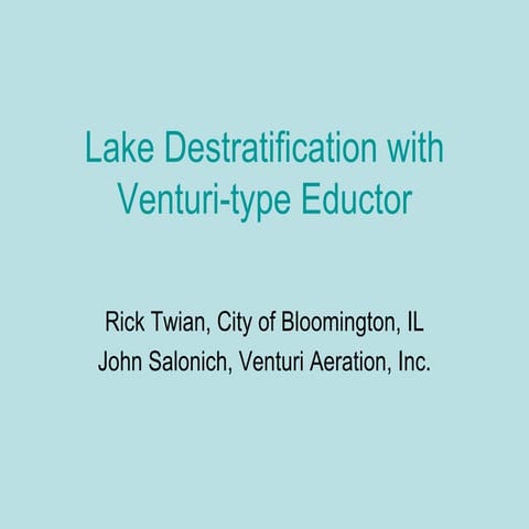 Ilma Lake Destratification With Venturi Type Eductor | PPT